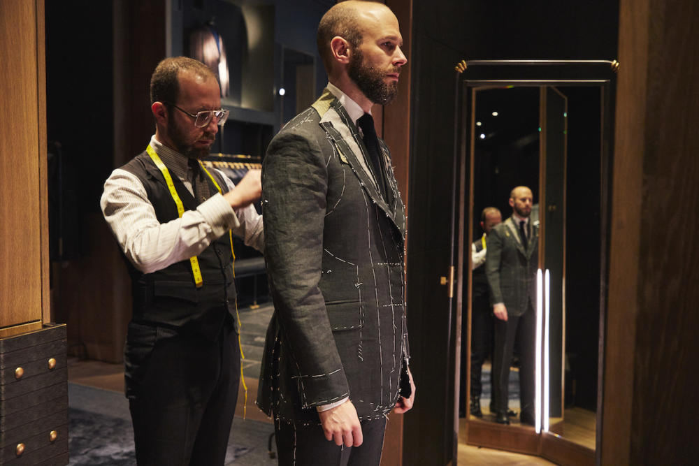 Green/black linen suit, with Davide Taub at Gieves & Hawkes – Permanent ...