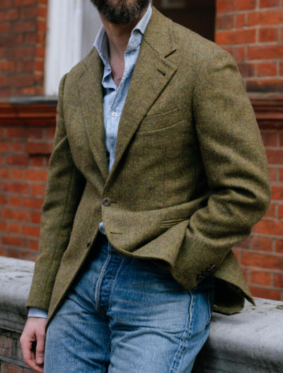 Double denim – in new Anthology tweed jacket – Permanent Style